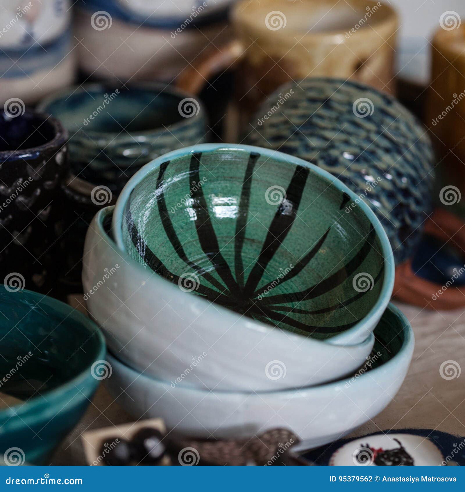 Bright Ceramic Tableware is Handmade. Stock Photo - Image of bright ...