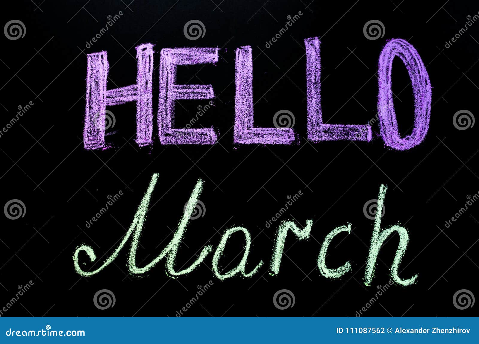 Bright Chalk Drawn Text `hello March`on Blackboard Stock Photo - Image ...