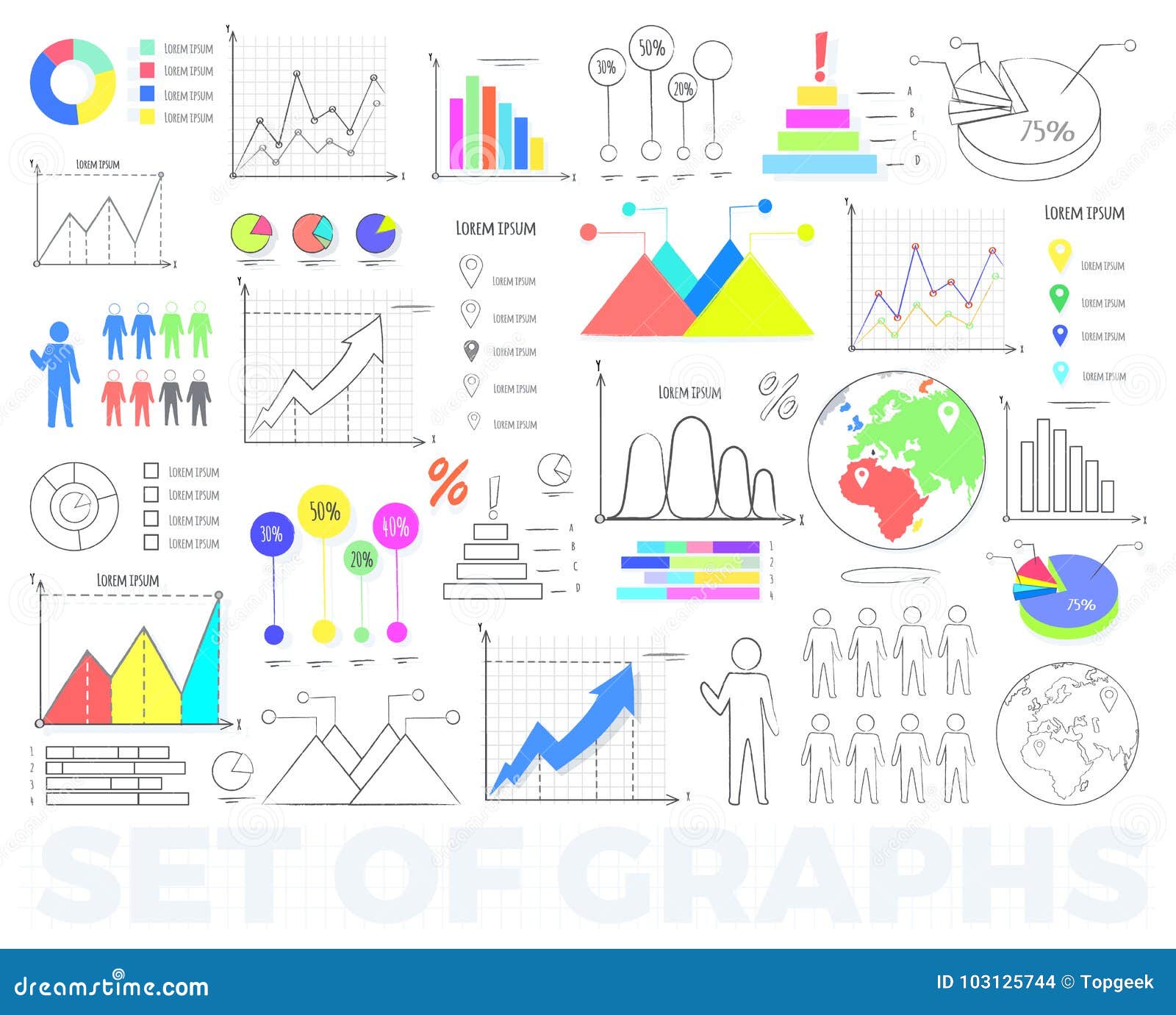 Bright Charts and Round Diagrams Illustrations Set Stock Vector ...