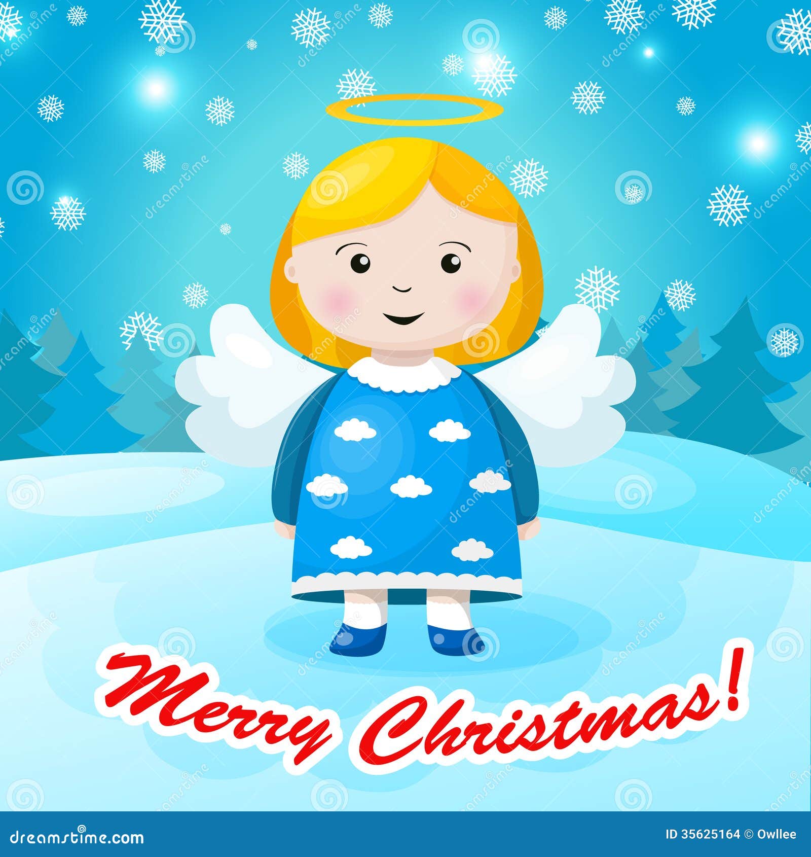 Bright Christmas Background with Small Funny Angel Stock Vector ...