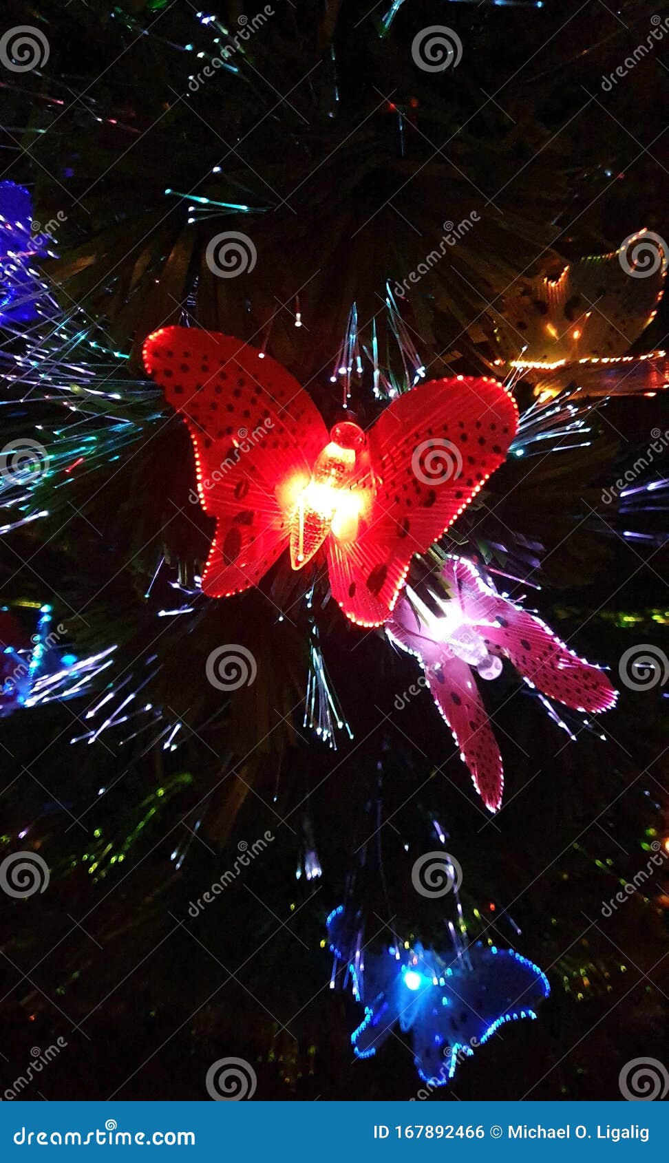 Bright Christmas Tree with Butterfly Stock Photo - Image of decor ...