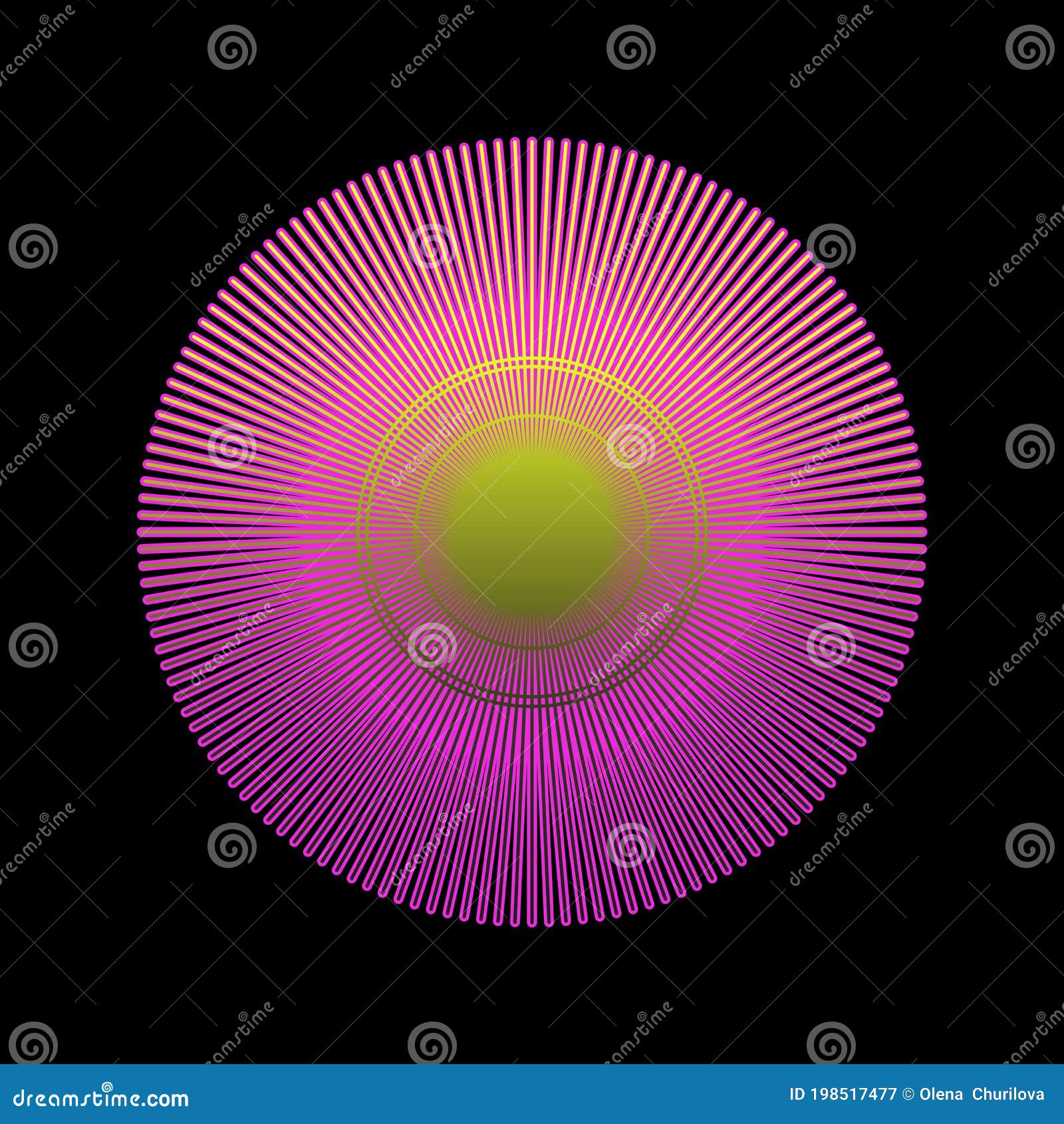 Bright Circle Vector Sun Rays. Pink Yellow Abstract Circle on a Black ...
