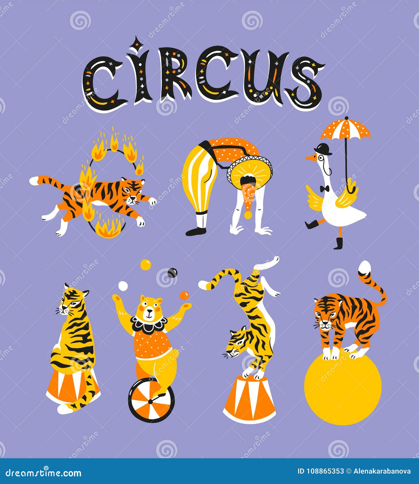 Bright Circus Poster Design With Acrobats, Trained Animals And Text ...