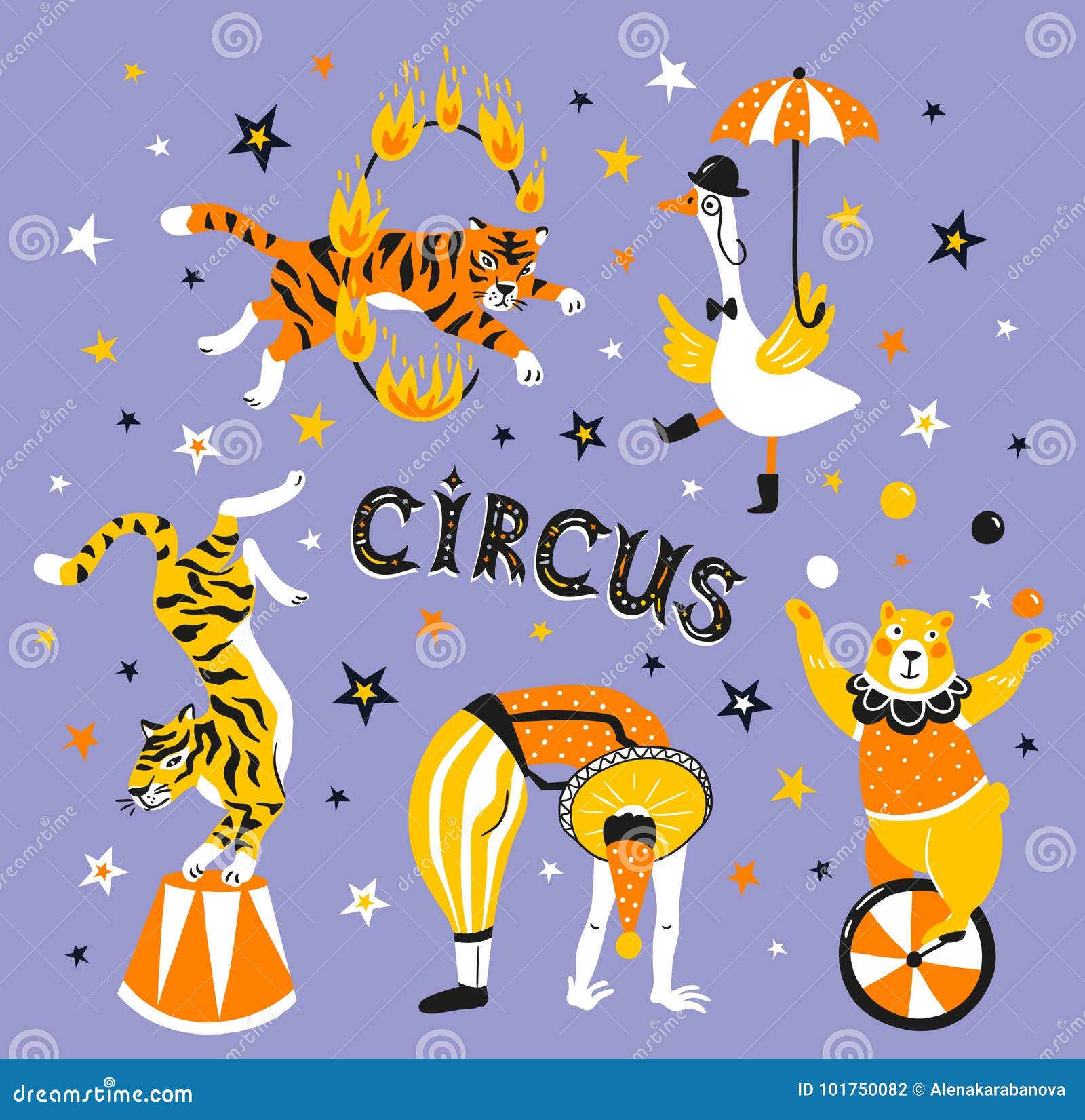 Bright Circus Poster Design With Acrobats, Trained Animals And Text ...