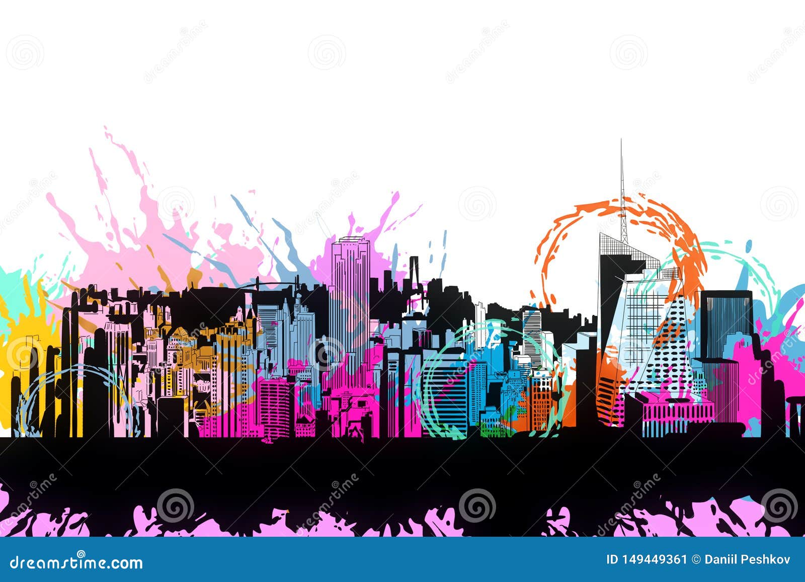 Bright city doodle stock illustration. Illustration of outline - 149449361