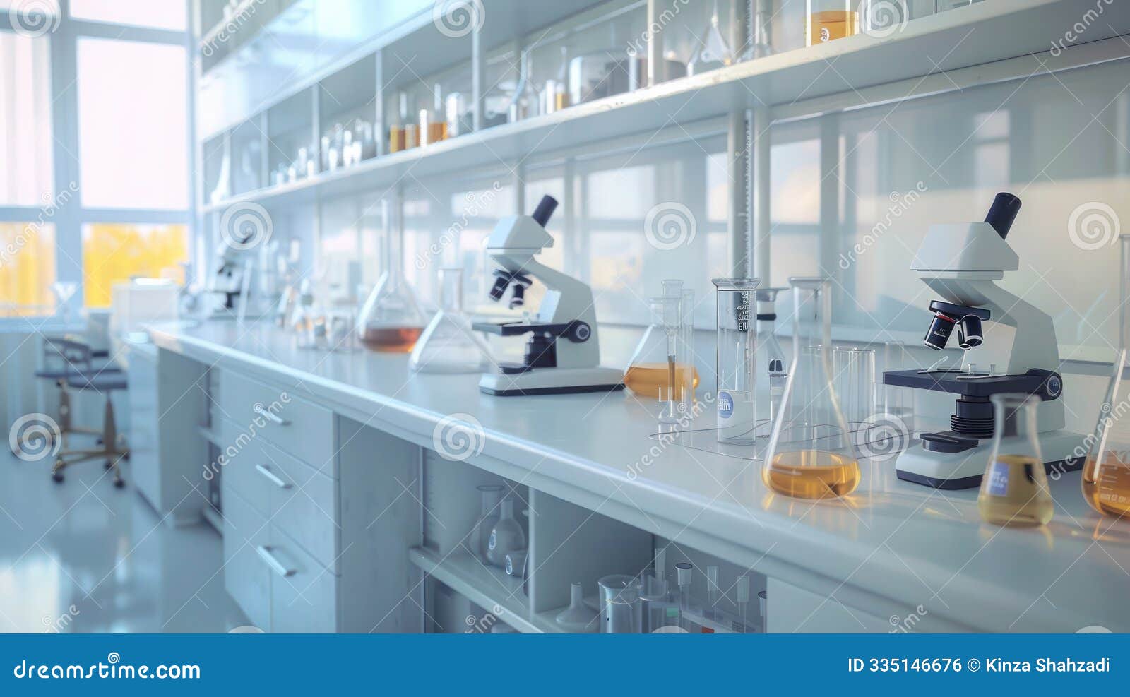 A Bright and Clean Science Lab with Beakers, Test Tubes, and ...