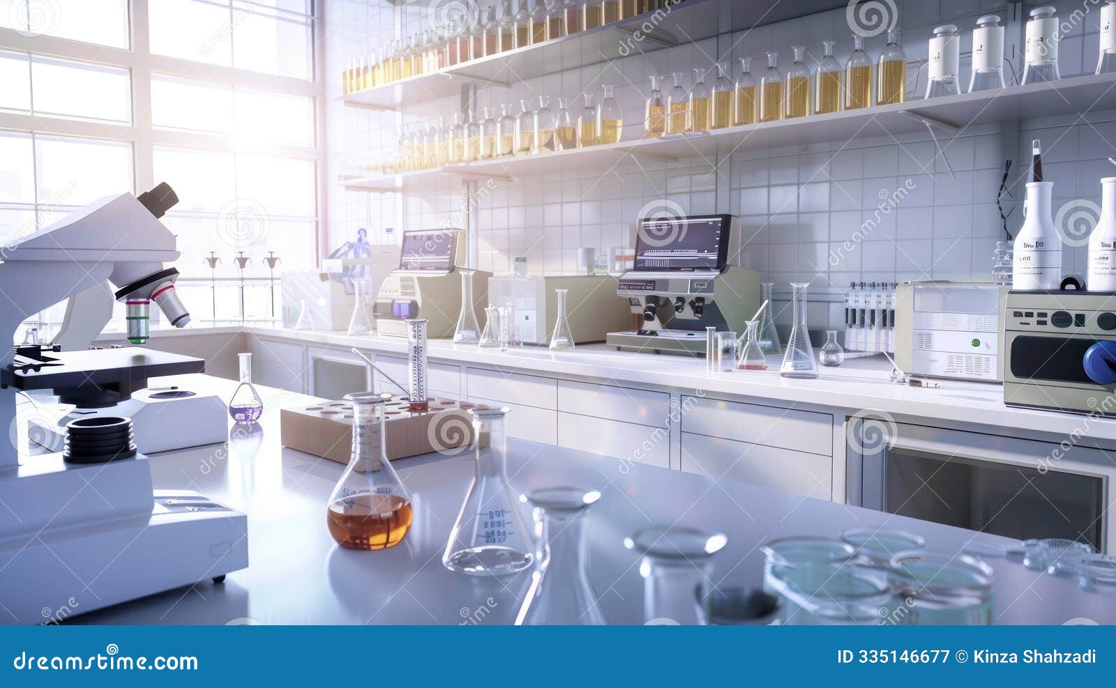 A Bright and Clean Science Lab with Beakers, Test Tubes, and ...