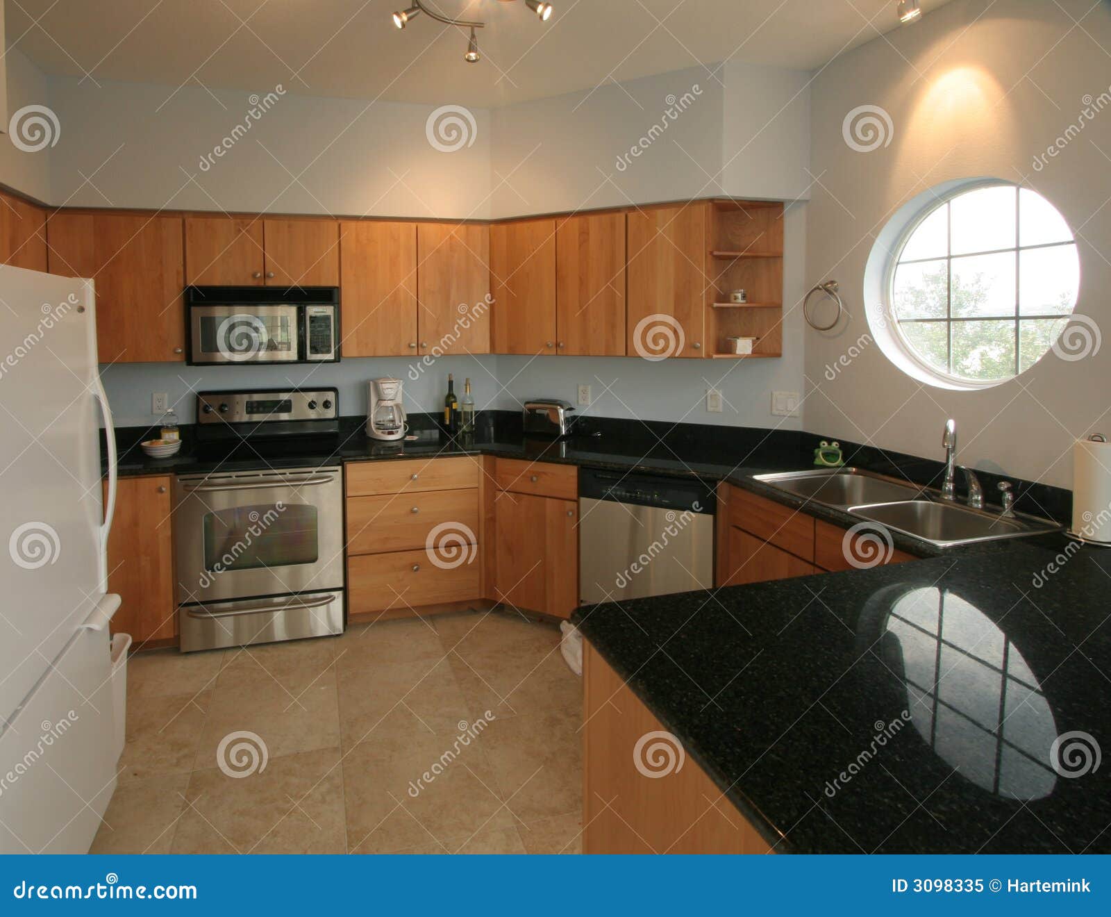 Bright Clean Spacious Kitchen Stock Image - Image of cabinets, sink ...