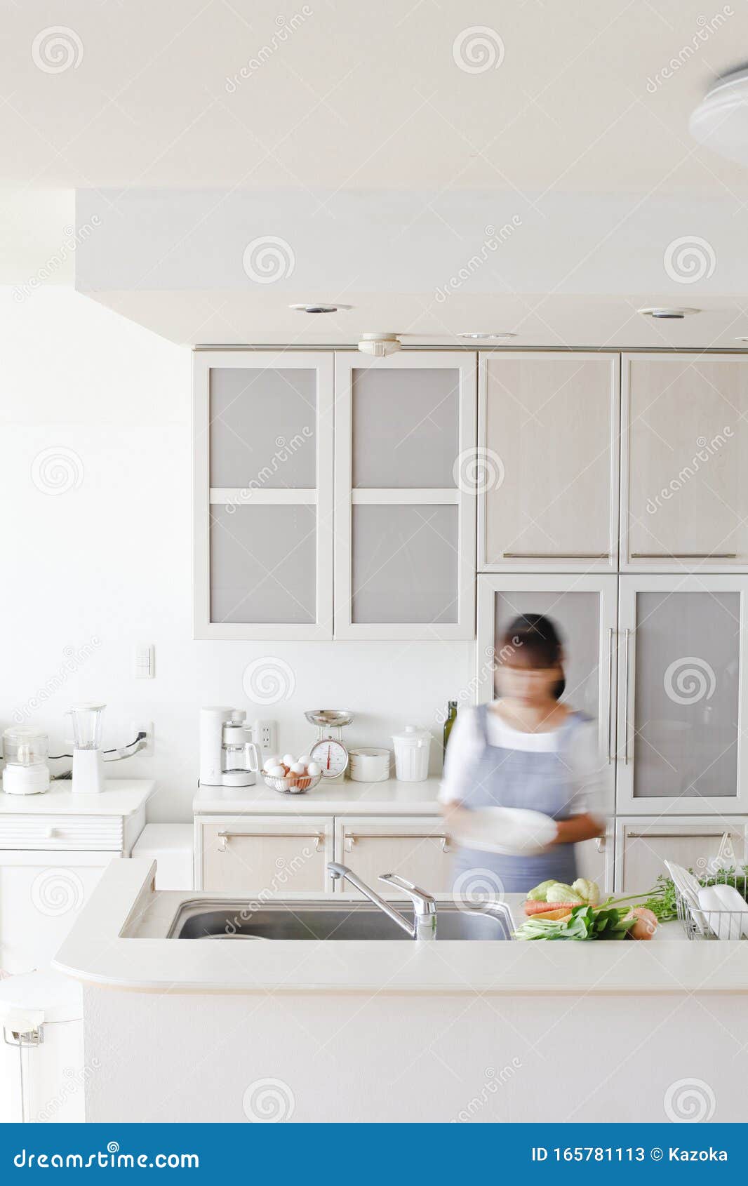 A Bright, Clean White Kitchen with a Compact Stock Image - Image of ...