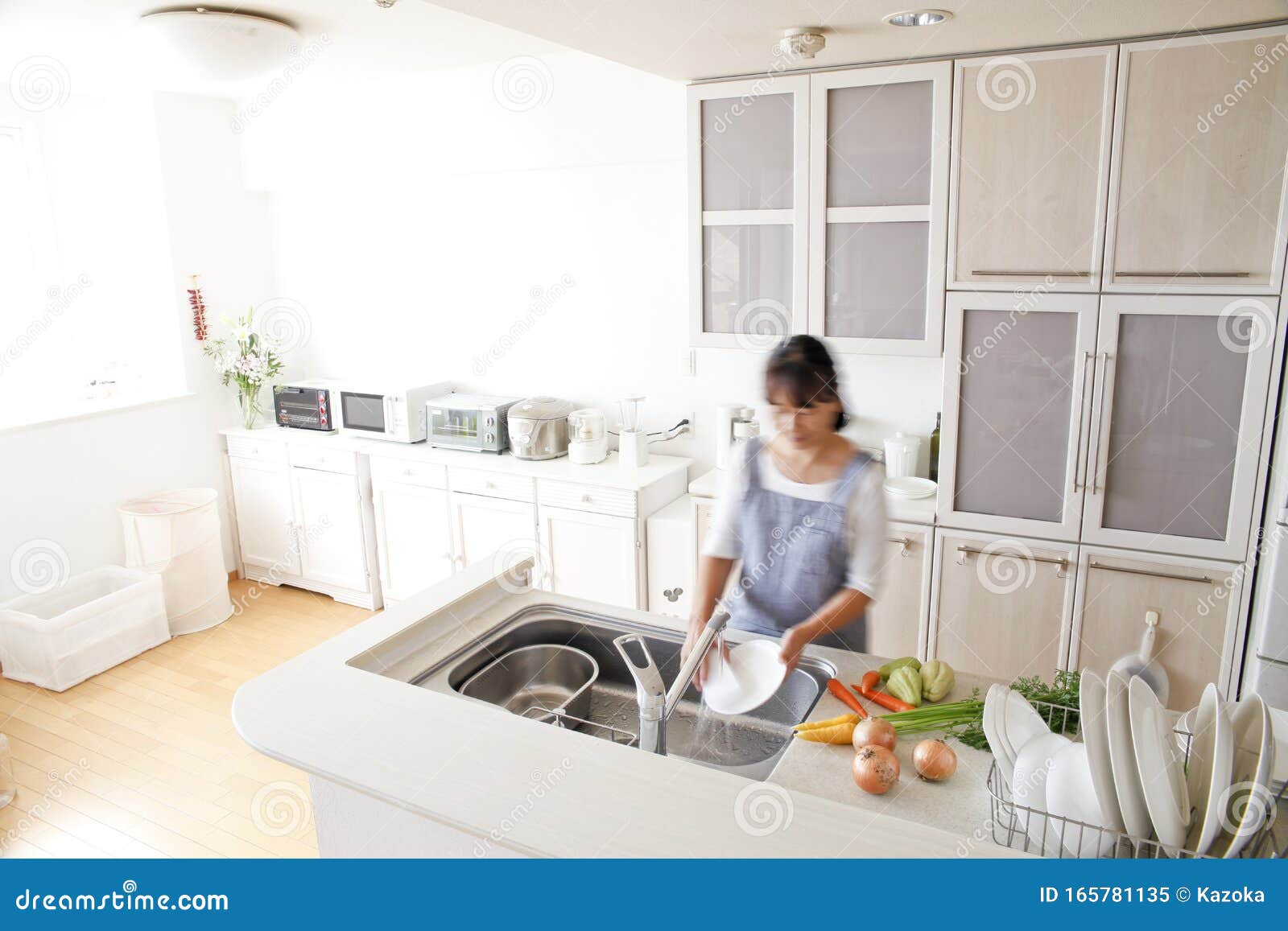 A Bright, Clean White Kitchen with a Compact Stock Image - Image of ...