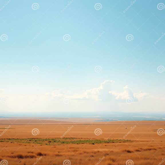 A Bright, Cloudless Sky Over a Vast Open Field, Stretching Endlessly ...