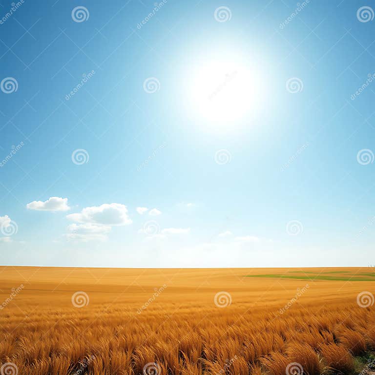 A Bright, Cloudless Sky Over a Vast Open Field, Stretching Endlessly ...