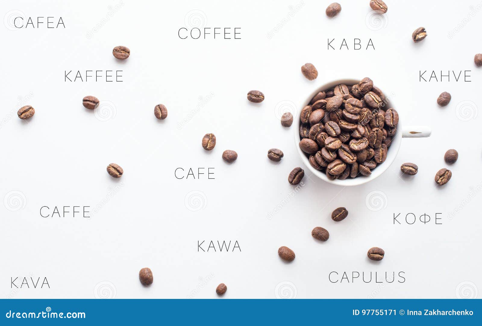 Bright Coffee Beans in a Cup with Text of Coffee on a Different ...