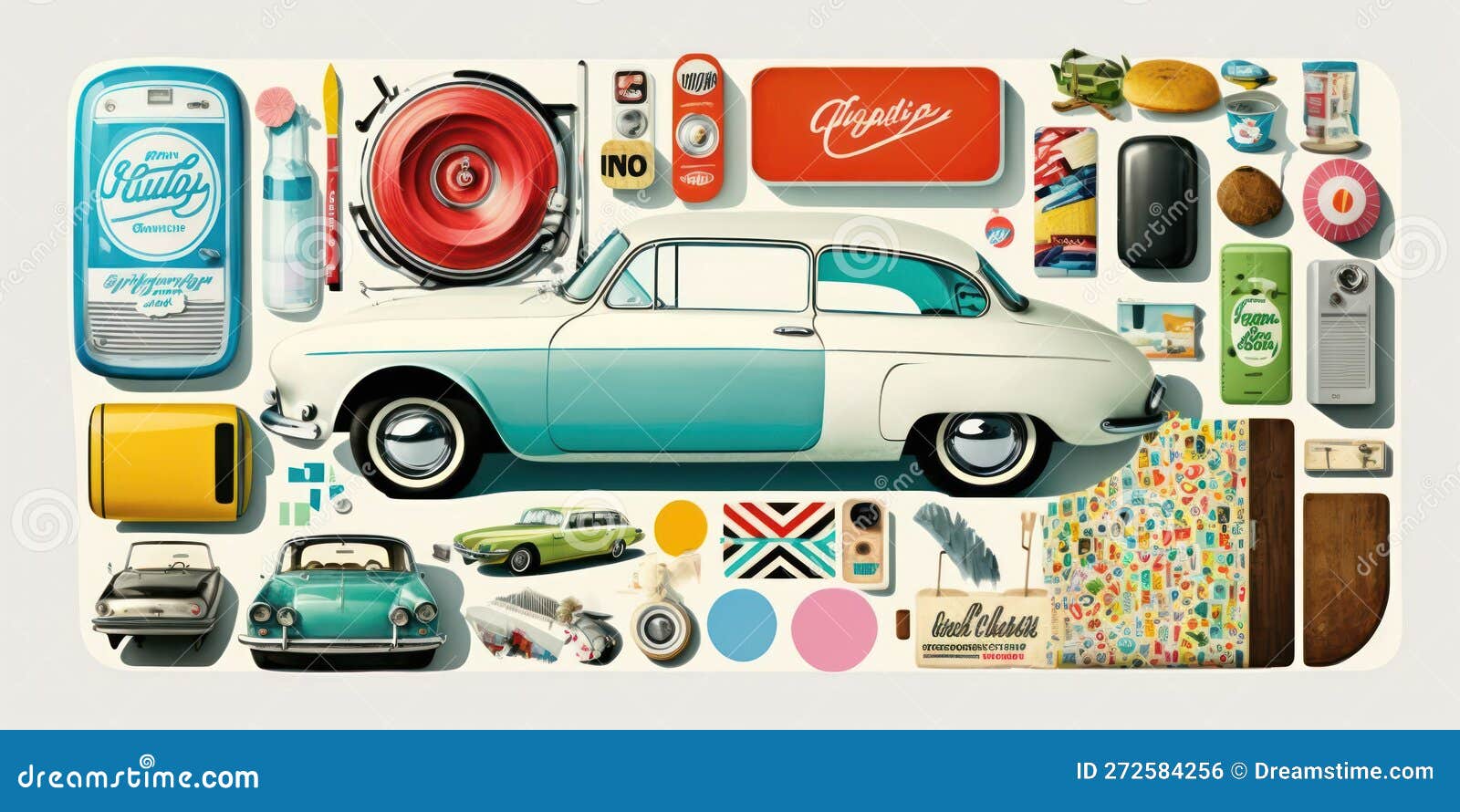 Bright Collage with Things of the Sixties . Stock Illustration ...