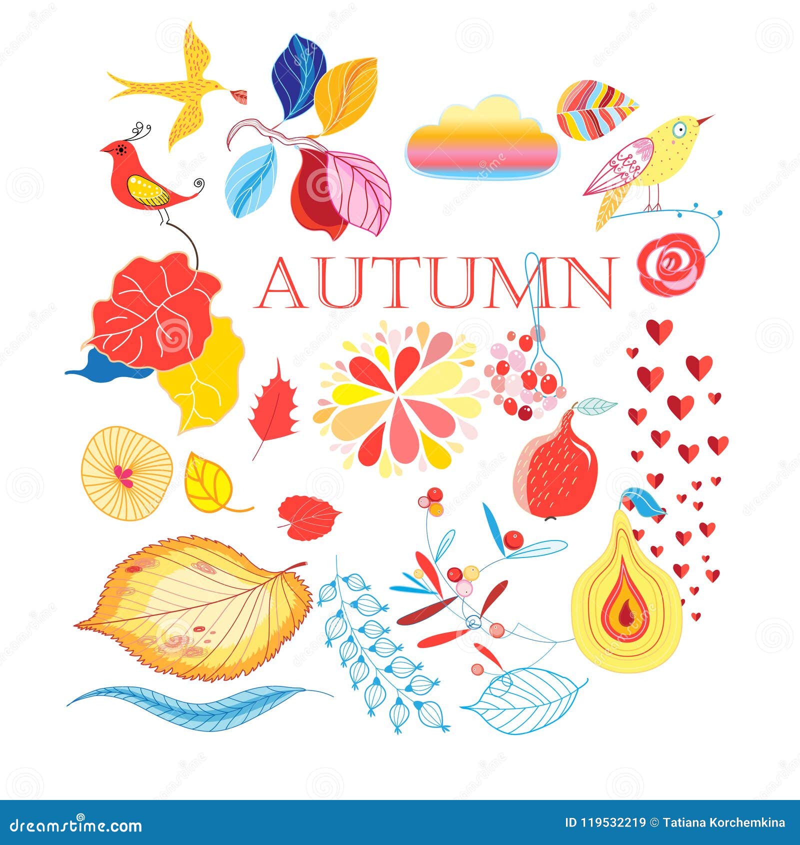 Bright Collection of Autumn Elements Stock Vector - Illustration of ...