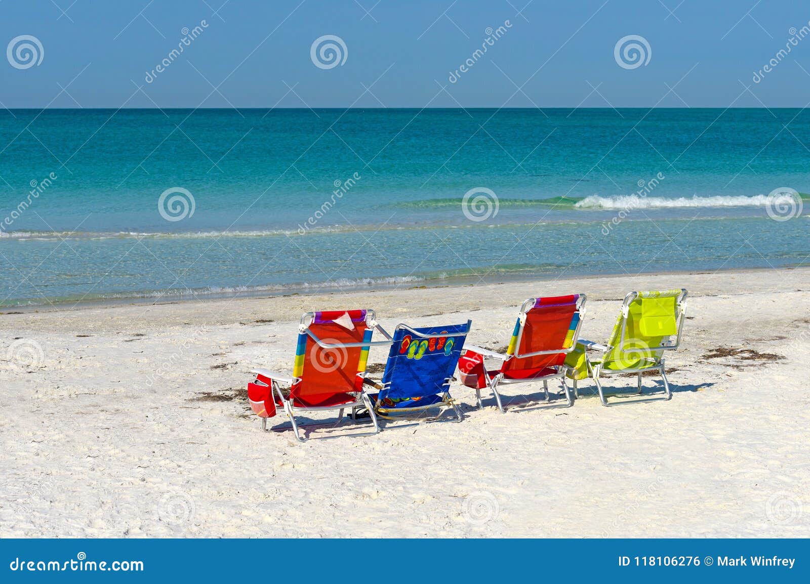Bright Color Beach Chairs stock photo. Image of beach - 118106276