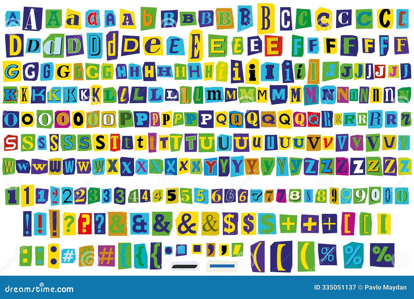 Bright Color Cut Out Ransom Vector Letters Alphabet Stock Vector ...