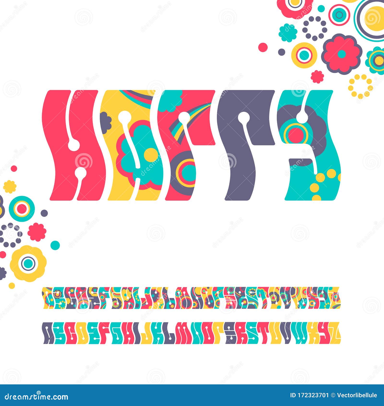 Bright Color Hippie 60s Font, Graphical Decorative Alphabet Stock ...
