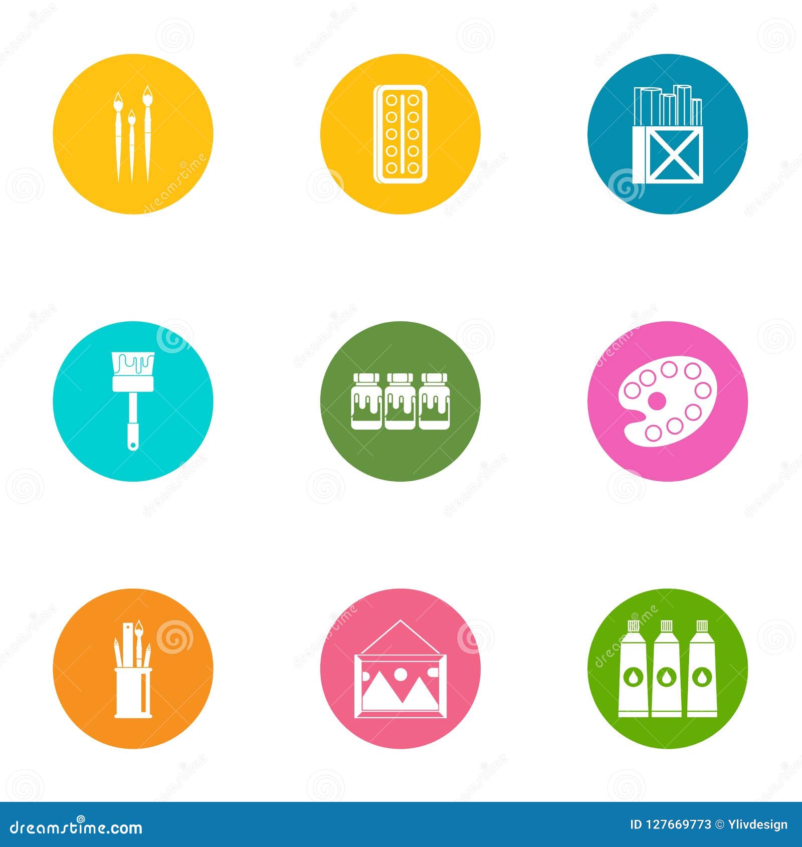 Bright Color Icons Set, Flat Style Stock Vector - Illustration of ...