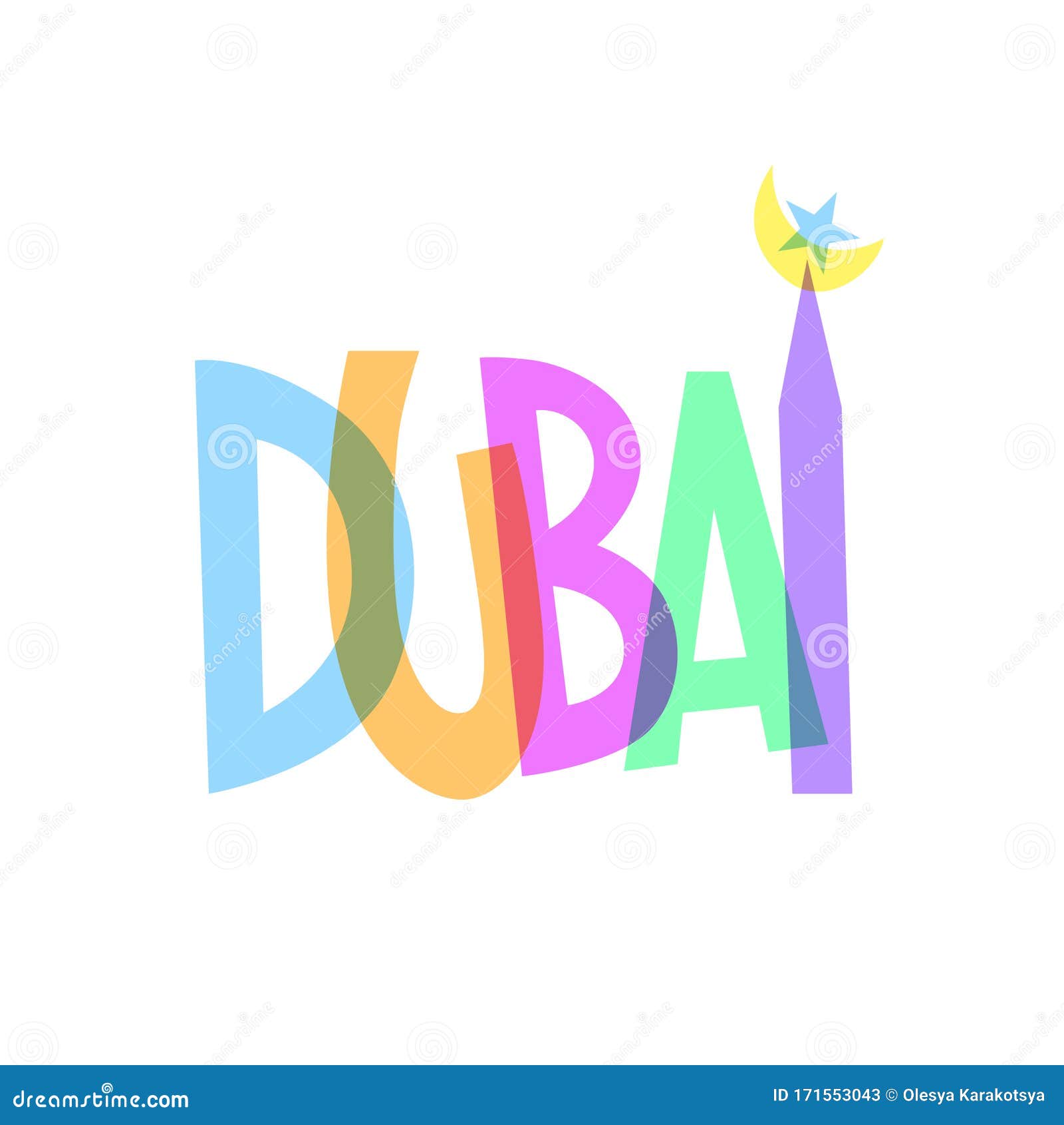 Bright Color Inscription of the Name of the Arab Emirate Dubai Stock ...
