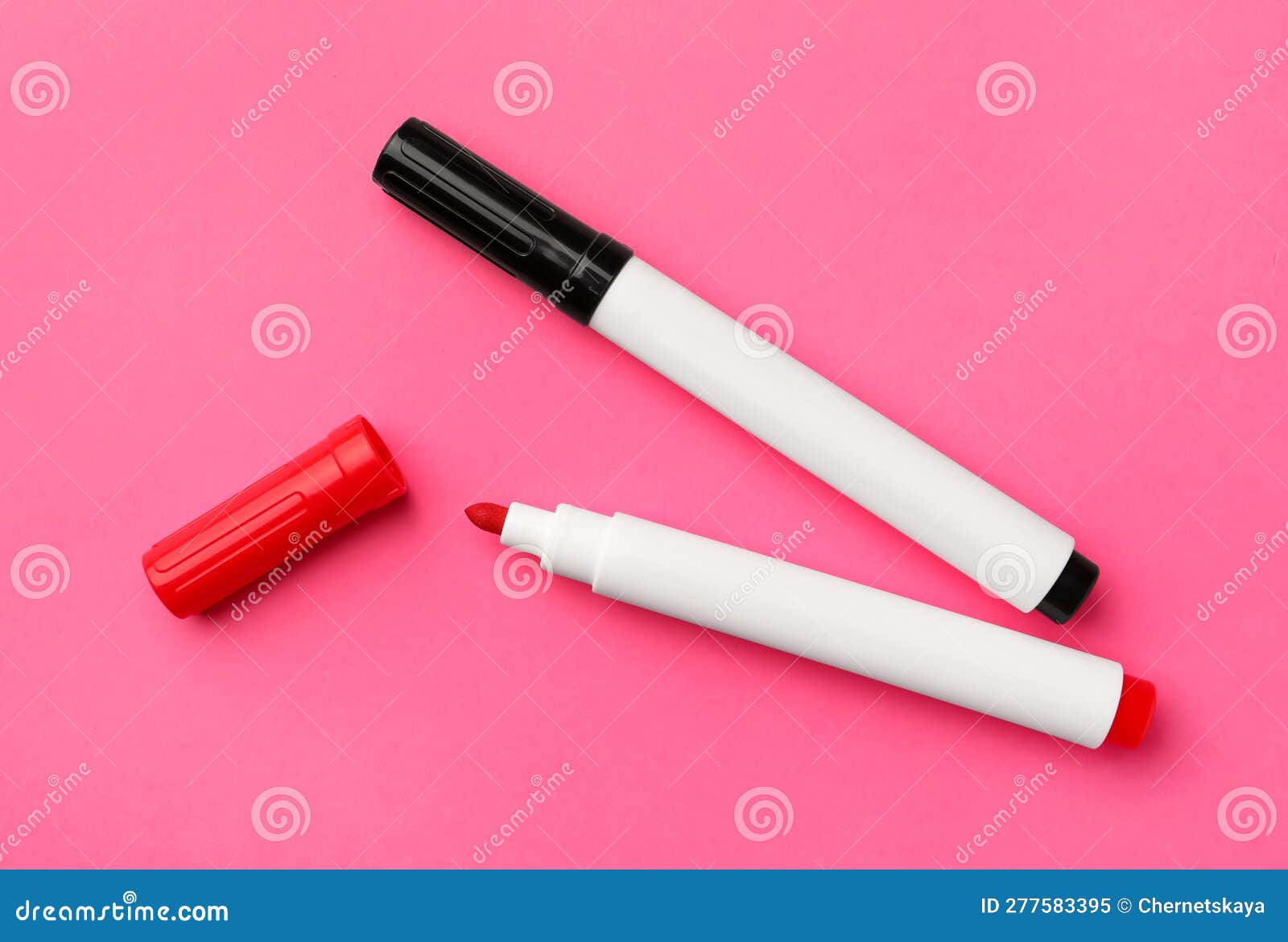 Bright Color Markers on Pink Background, Flat Lay Stock Image - Image ...