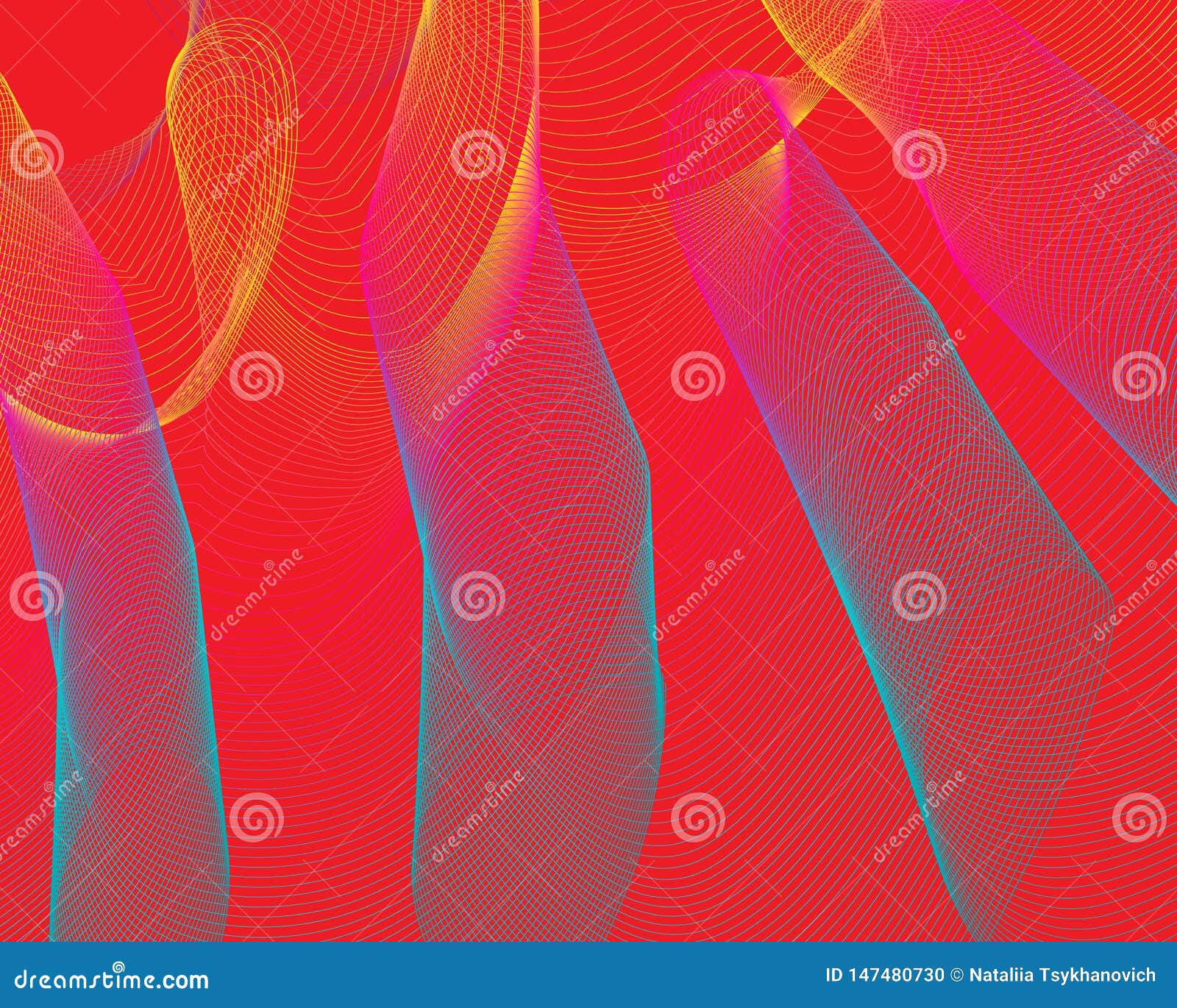 Bright Color Pattern Yellow Blue Grid Lines on a Red Background. Stock ...