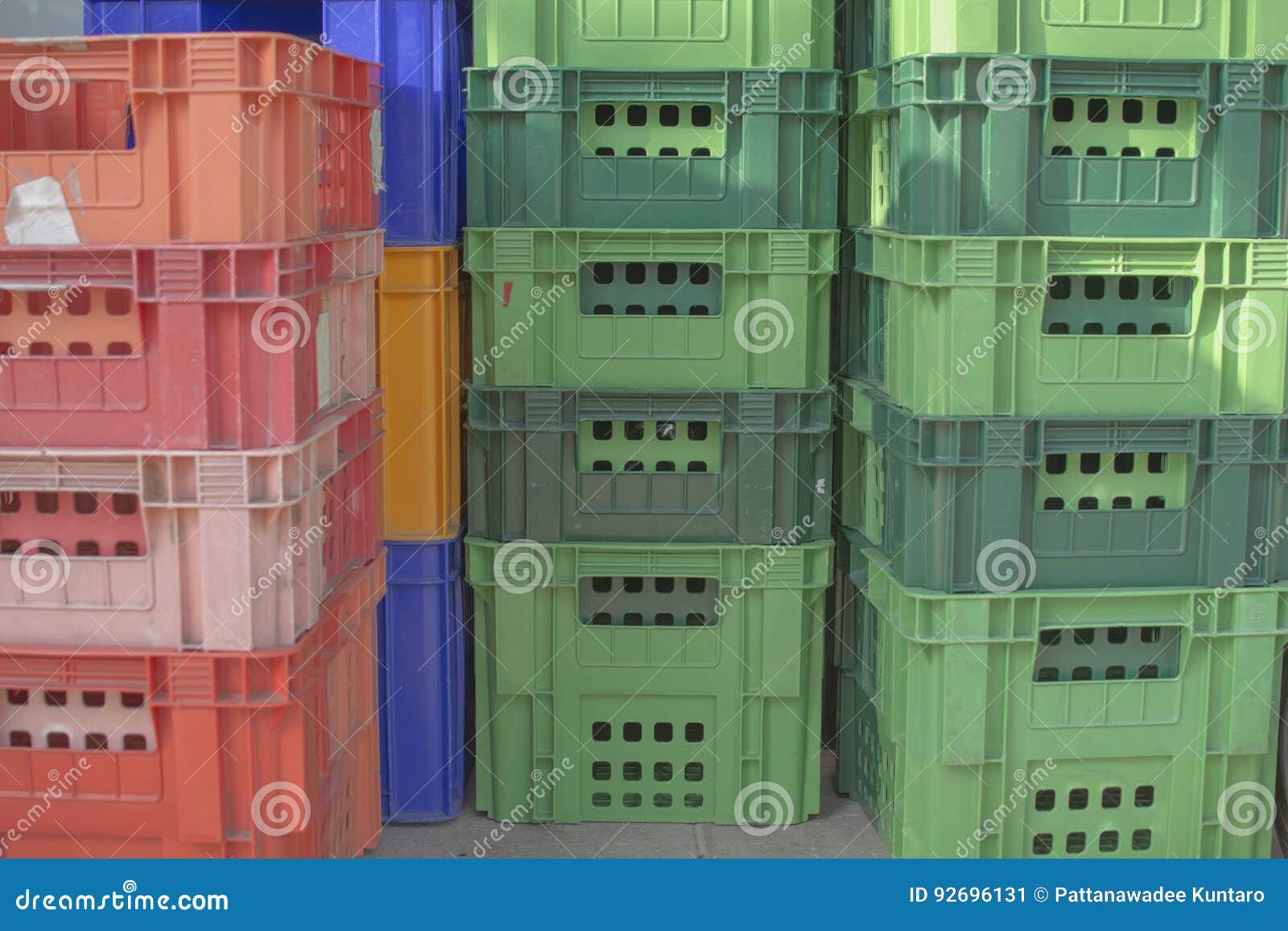 Bright Color Plastic Containers Piles. Horizontal Shot, Plastic Stock ...