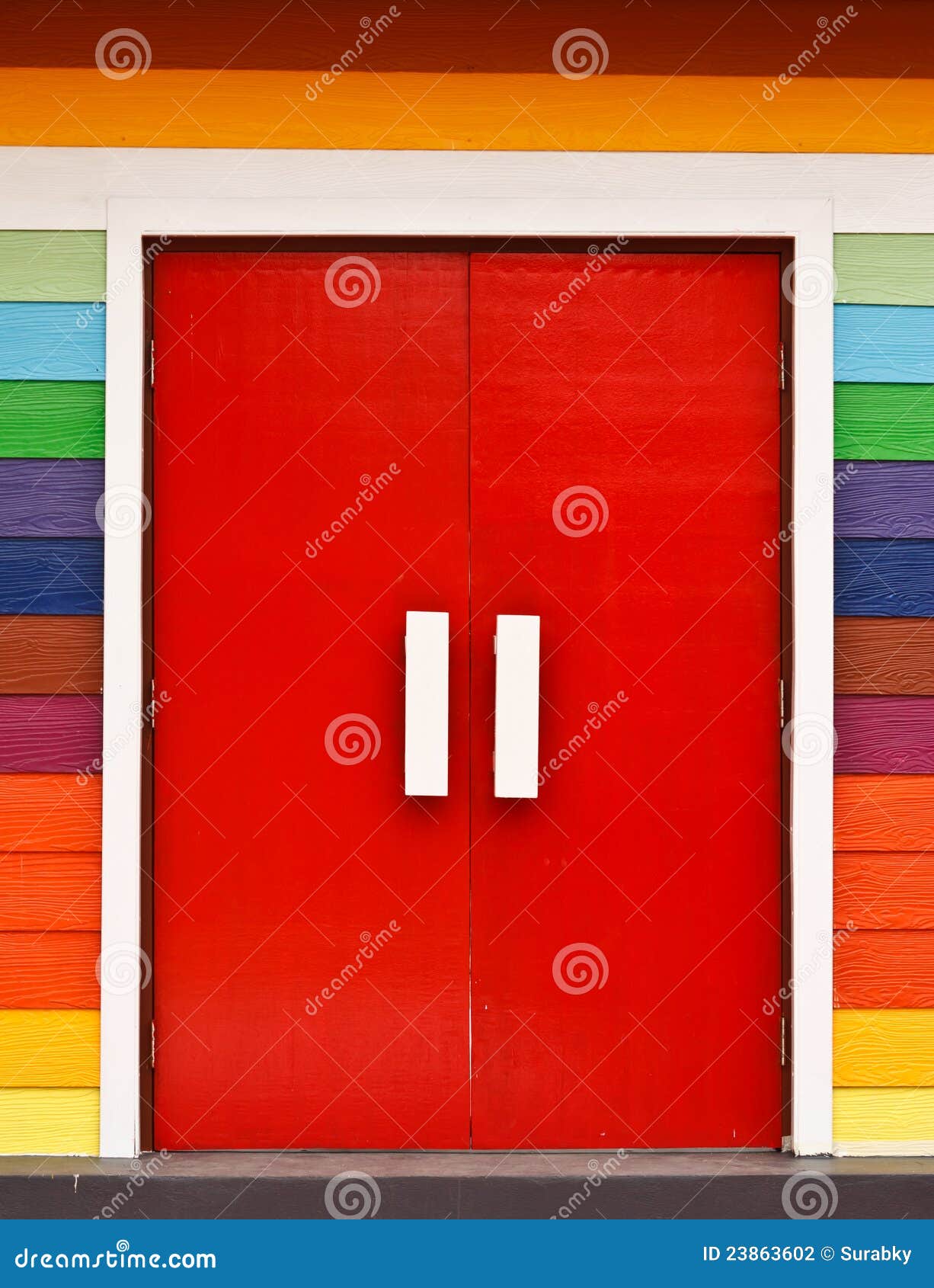 Bright color wood door stock photo. Image of building - 23863602