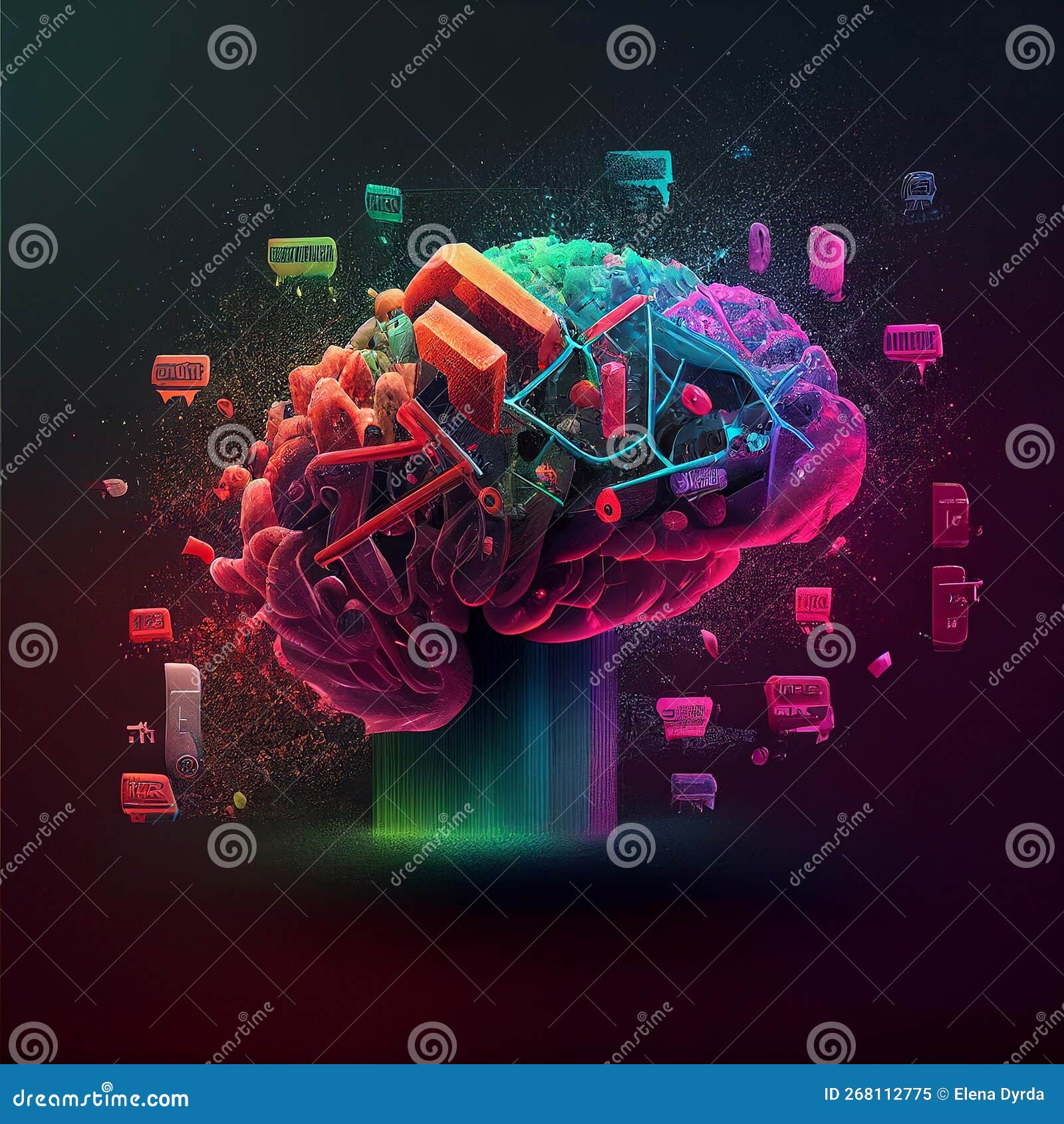 Bright Colored Artificial Intelligence Brain, AI Generated Stock ...