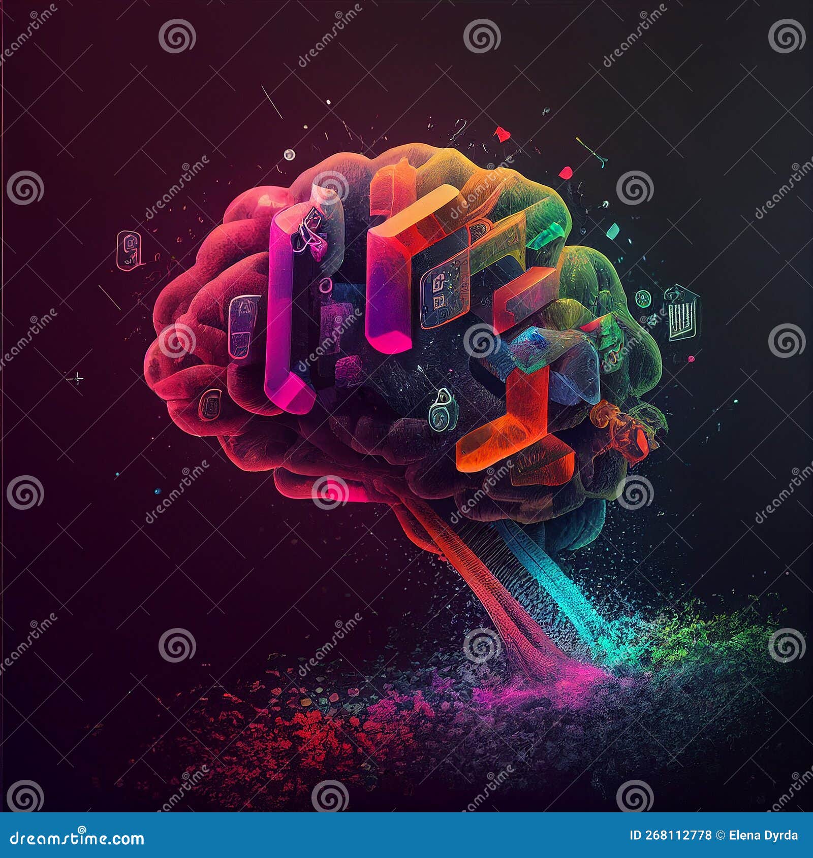 Bright Colored Artificial Intelligence Brain, AI Generated Stock ...