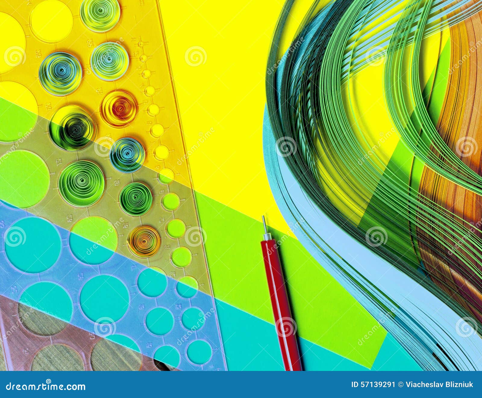 Bright Colored Background Items for Quilling (paper, Ruler) Stock Image ...