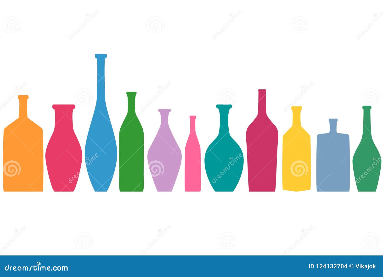 Bright Colored Bottles in a Row, Different Type of Bottles Collection ...