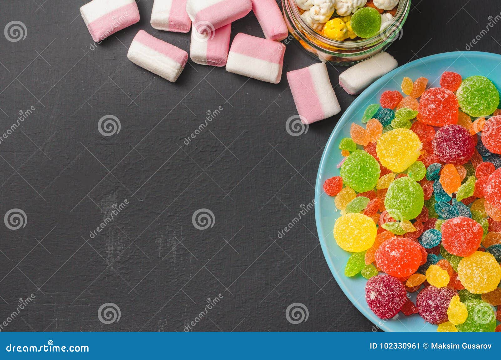 Bright Colored Candy, Candy, Marshmallow, Sweets on a Dark Background ...