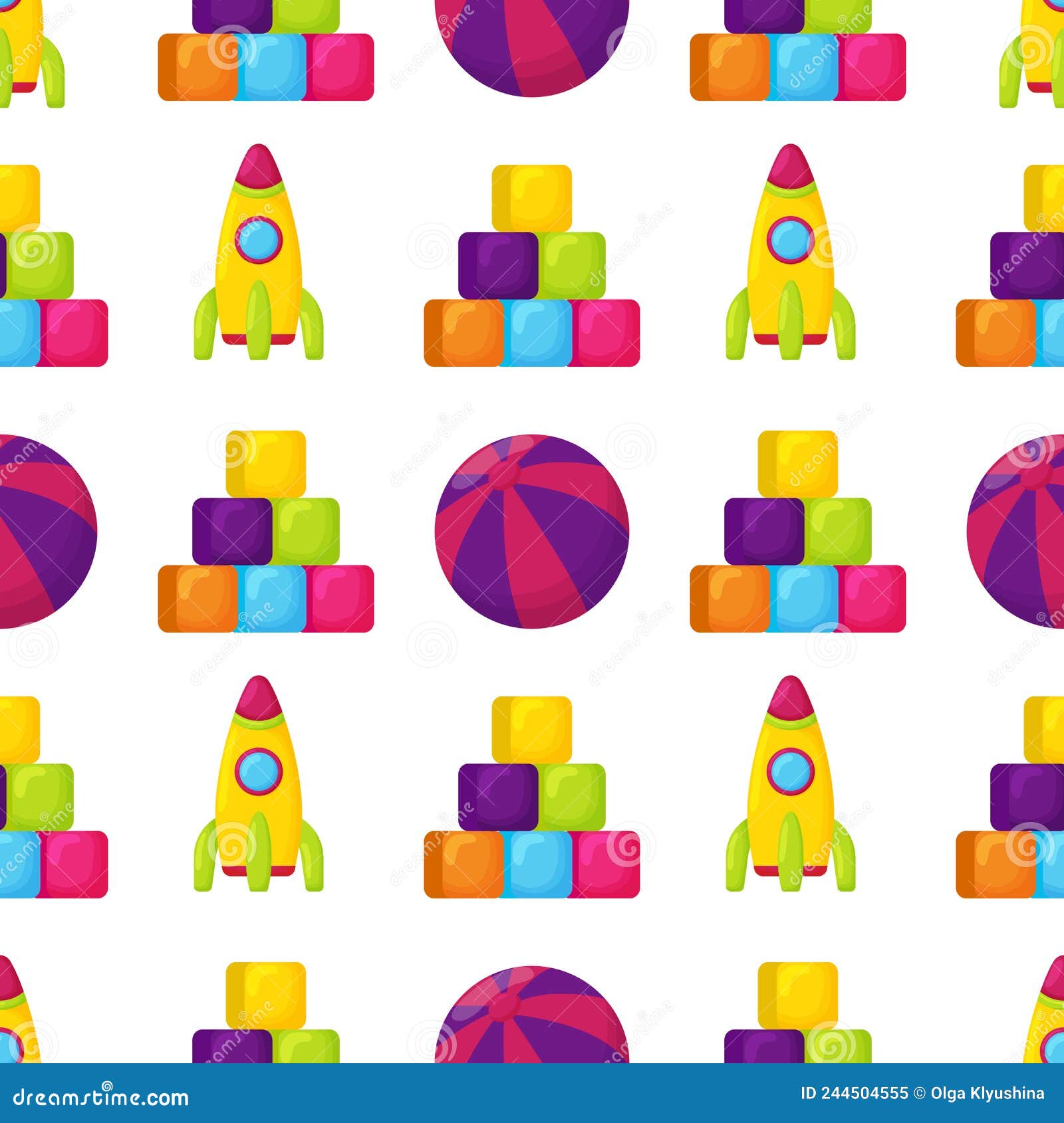 Bright Colored Children Cubes, Rocket and Ball Seamless Pattern Stock ...