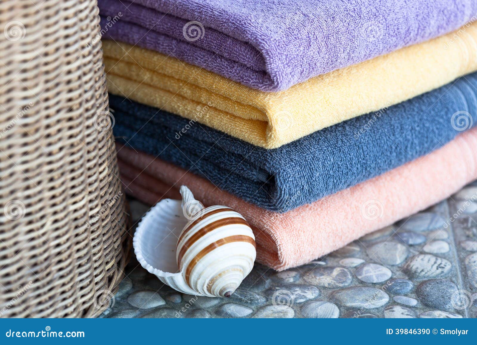 Bright Colored Cotton Towels Stock Photo - Image of seashell, hygiene ...