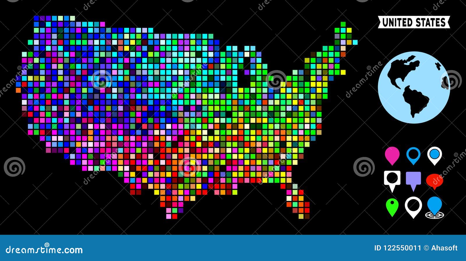 Colored Pixel USA Map stock vector. Illustration of american - 122550011