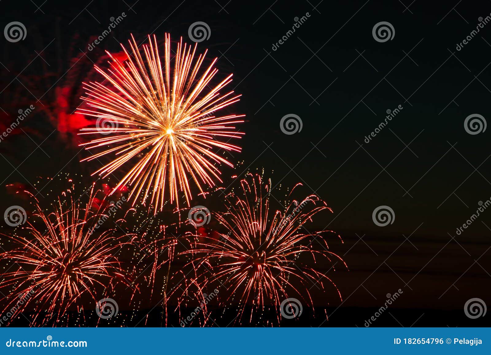 Bright Colored Fireworks on a Festive Night. Explosions of Colored Fire ...