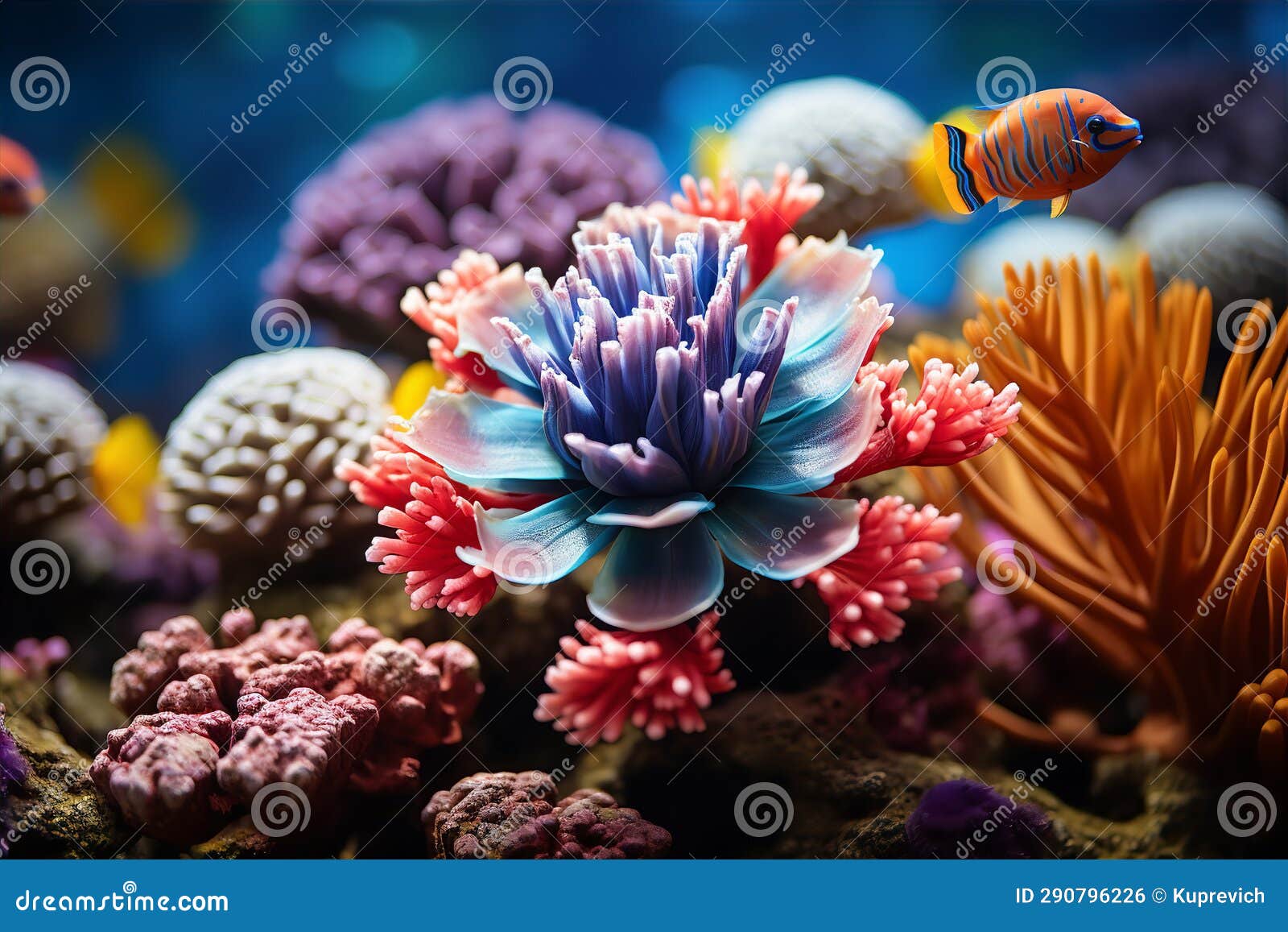 Bright Colored Fish Swim among Corals on Seabed Stock Photo - Image of ...