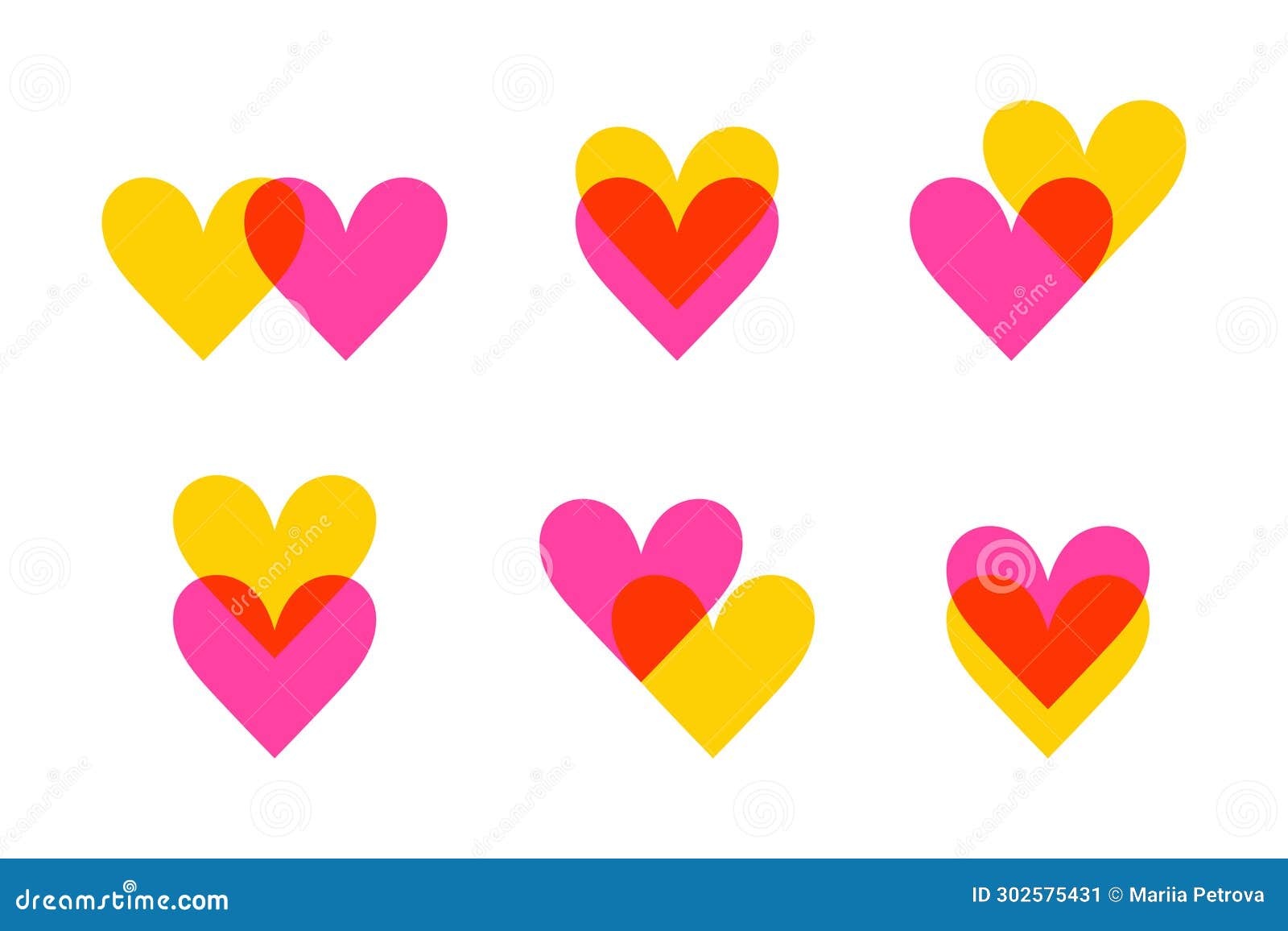 Bright Colored Hearts Icon Set. Hearts Merged. Heart on Heart Stock ...