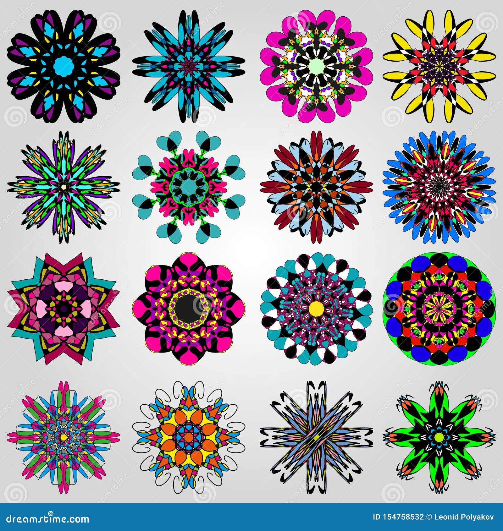 Bright Colored Mandala Collection of Symbol Stock Illustration ...