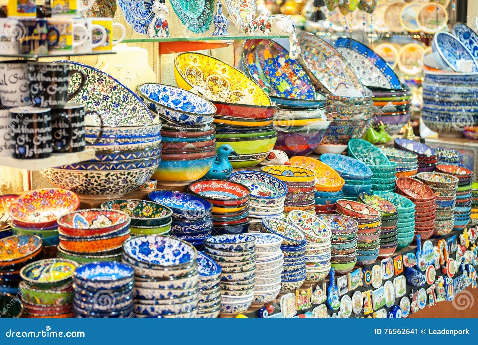 Bright Colored Painted Plates and Cups Stock Image - Image of bright ...