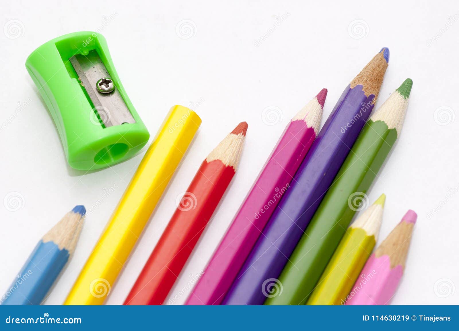 Bright Colored Pencils and a Sharpener. Stock Image - Image of pencils ...