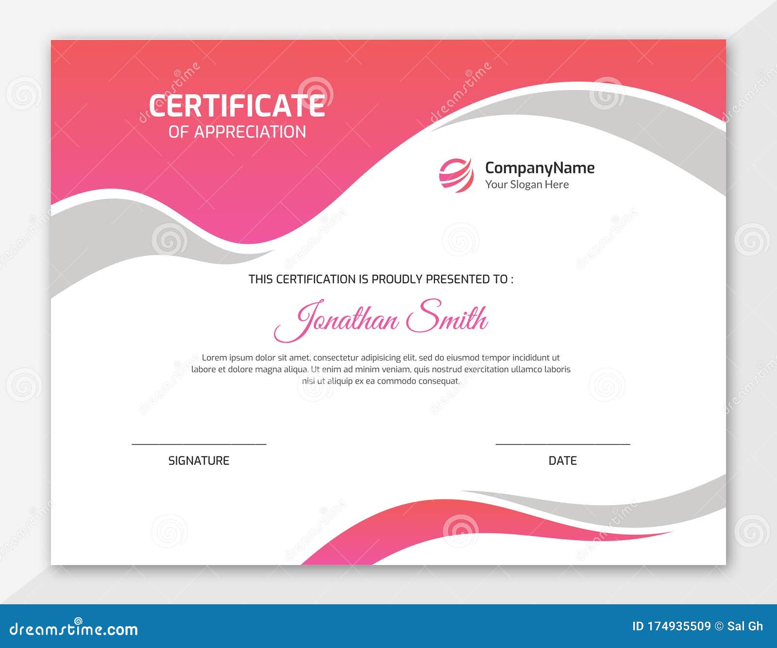 Bright Colored Pink Waves Certificate Template Stock Vector ...