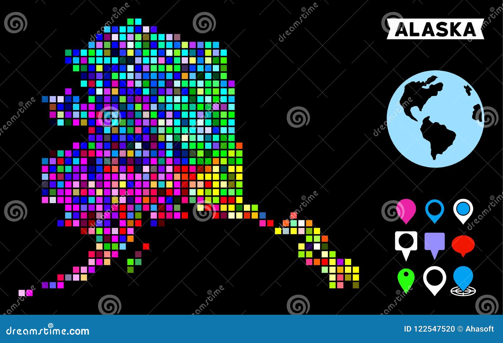 Colored Dotted Alaska Map stock vector. Illustration of colored - 122547520