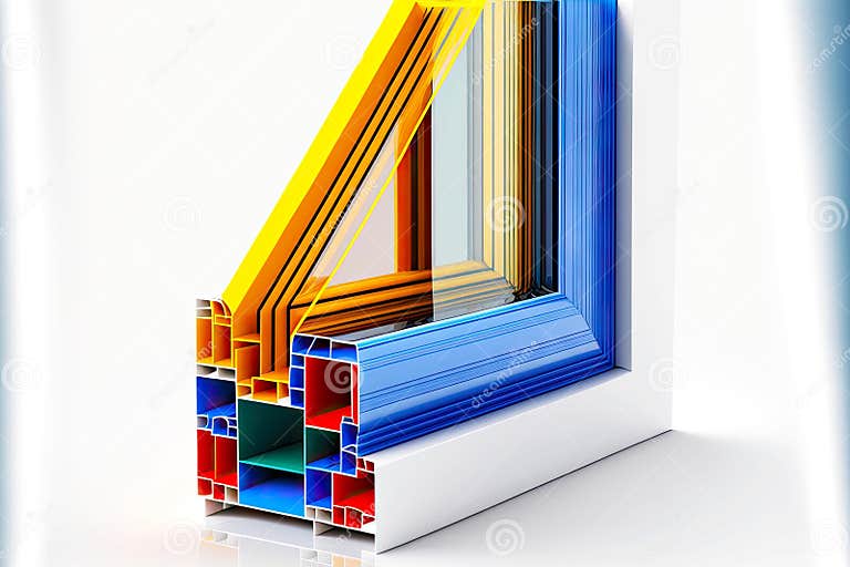 Bright Colored Plastic Windows Profile in Section on White Background ...