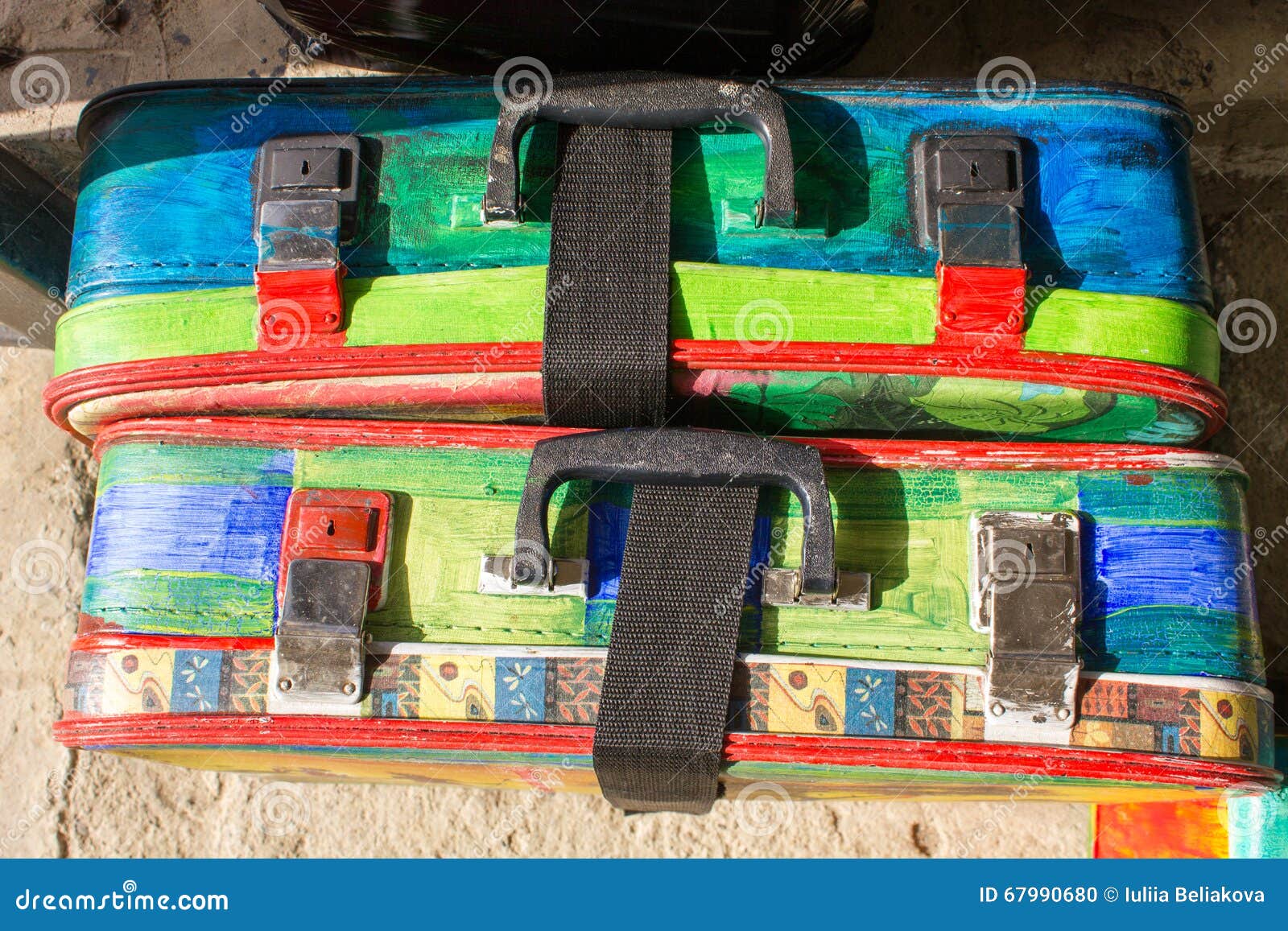 Bright Colored Retro Suitcases for Travel Stock Photo - Image of blue ...