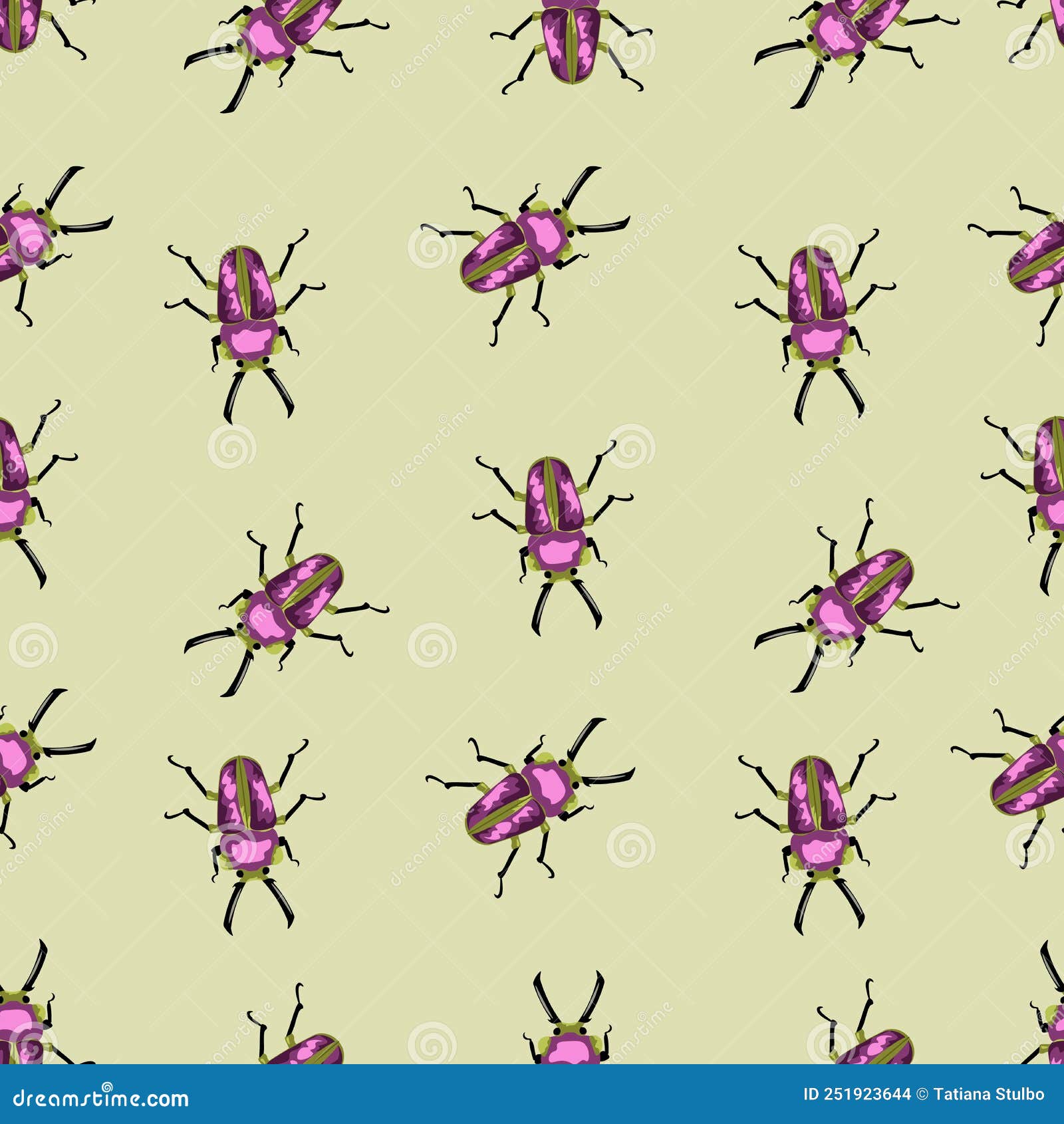 Bright Colored Seamless Pattern with Cute Red Beetle Stock Vector ...