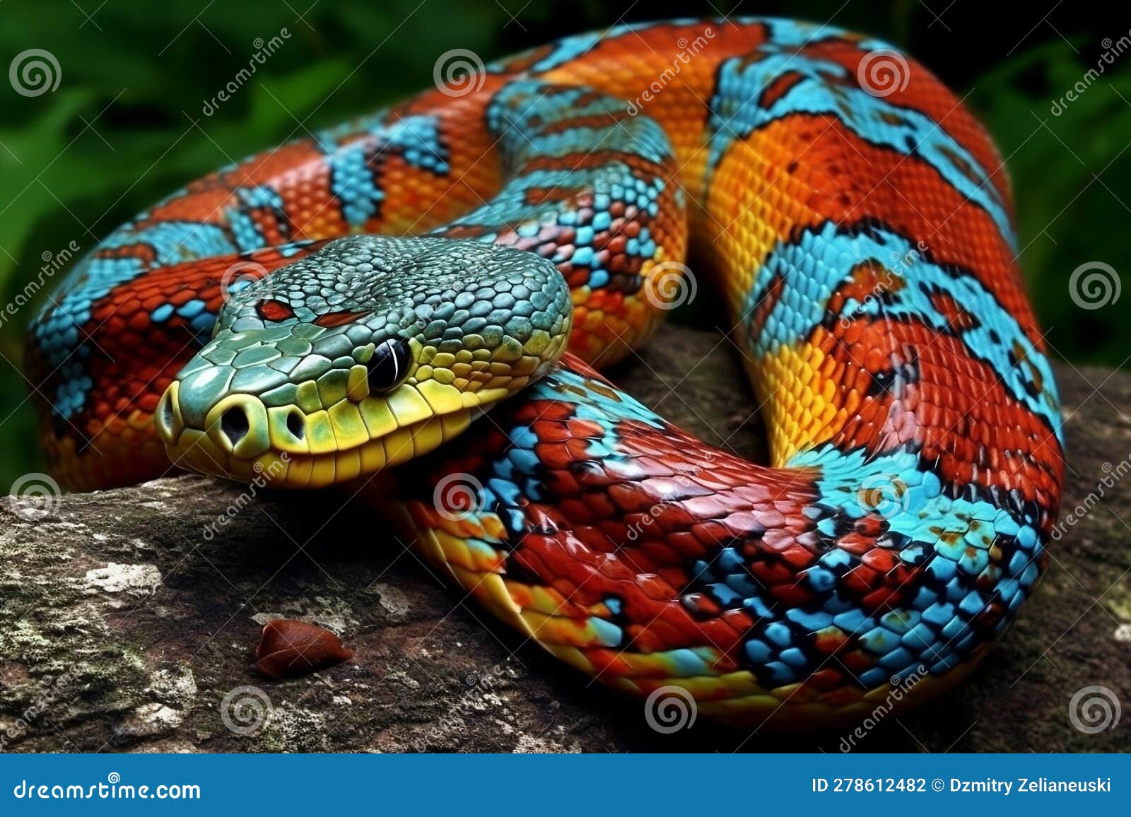 Bright Colored Snake Close-up. Generative AI. Stock Illustration ...