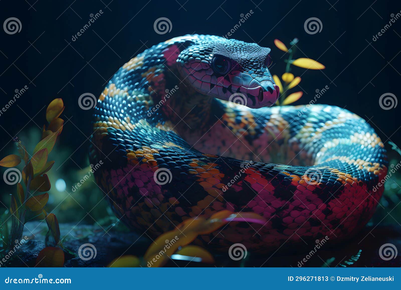 Bright Colored Snake in the Wild. Generative AI. Stock Illustration ...