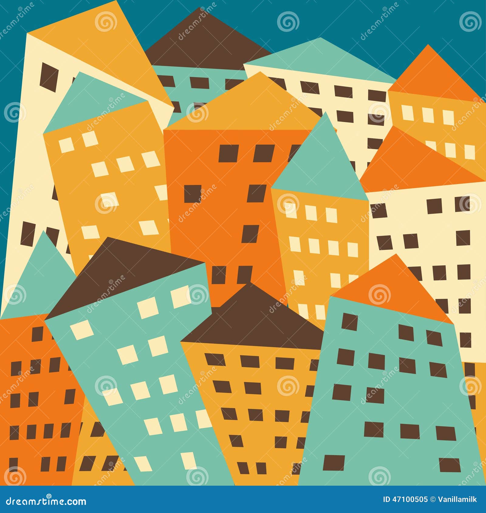 Bright Colored Vector Fictional Distorted Houses Stock Vector ...